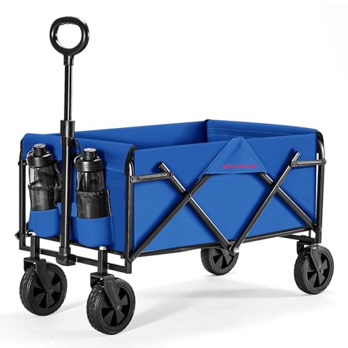 Rollefun Wagon Cart with Wheels Foldable - Collapsible Utility Wagon Heavy Duty, Folding Grocery Wagon, All Terrain Wagon Outdoor Camping Garden