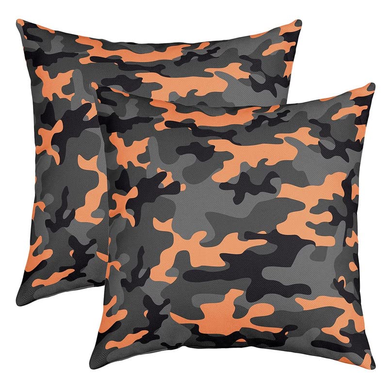 Feelyou Army Camouflage Throw Pillow Covers 20"x20" Set of 2 Soft Colorful Camo Pillow Cases Cushion Covers for Living Room Bedroom Orange Black Grey Decorative Throw Pillowcases for Sofa Couch Chair