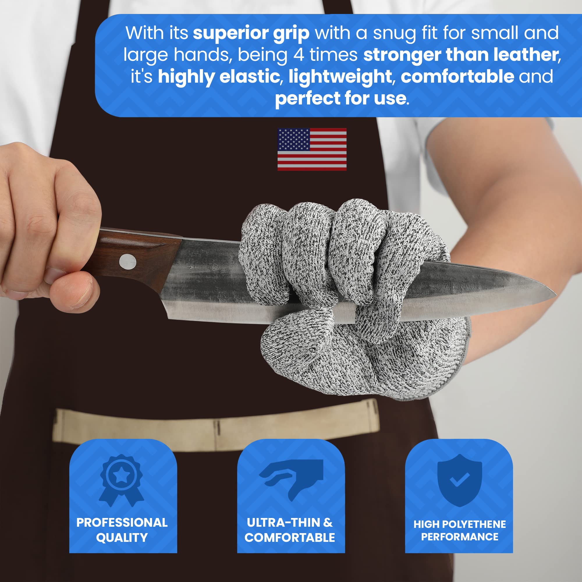 HouseCode Premium TITANIUM Knife Sharpener, 4 in 1 Knife Sharpening with Cut-Resistant Glove, Ergonomic Handle - Sharpen and Polish Kitchen Knives and Scissors, Non-Slip Base for Safe Sharpening (9")