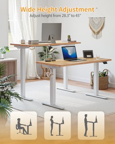 CubiCubi Electric Standing Desk, 55 x 24 Inches Height Adjustable Sit Stand Desk, Ergonomic Home Office Computer Workstation, Light Rustic Brown