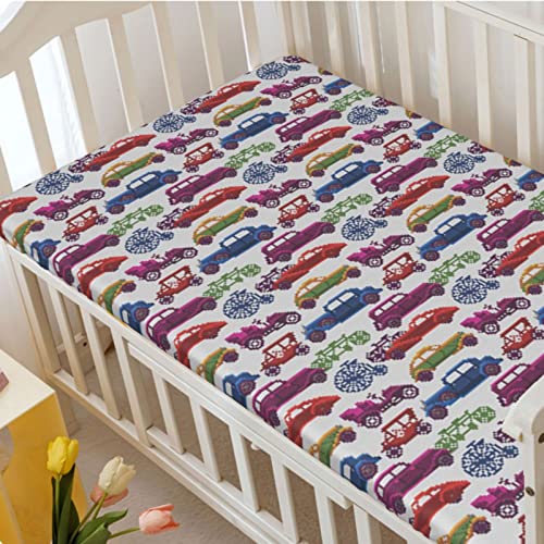 Cars Themed Fitted Crib Sheet,Standard Crib Mattress Fitted Sheet Toddler Bed Mattress Sheets-Crib Mattress Sheet or Toddler Bed Sheet, 28β x52β,Pale Grey and Multicolor