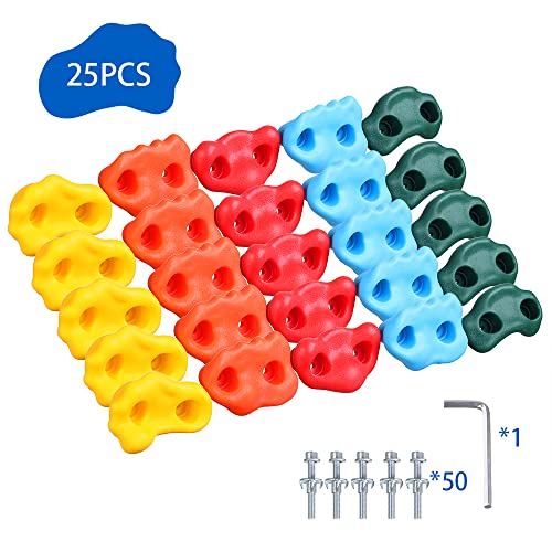 HAPPY MOTTE 25 Rock Climbing Holds for Kids Climber with Hardware, Rock Wall Holds Climbing Rock Wall Grips for Indoor and Outdoor Playground Play Set