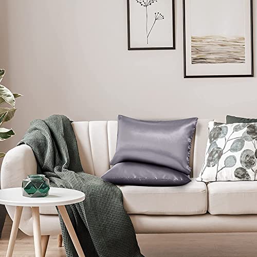 MOLIER. LU Satin Pillowcase Set of 2 Bed Pillowcases with Envelope Closure Slip Pillowcase Cover for Hair and Skin Cooling Pillowcase (20x30 Inches) Queen Deep Grey