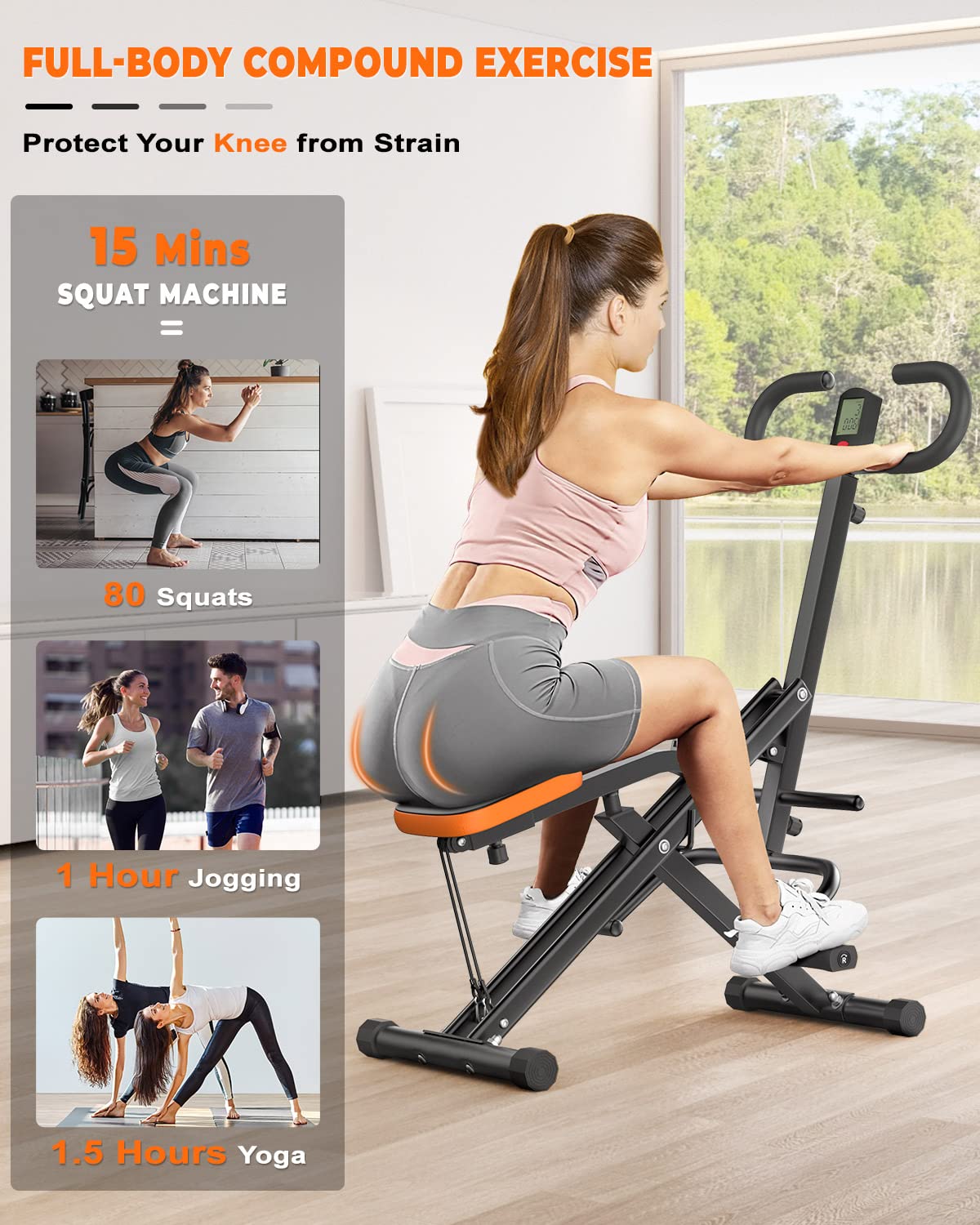 Dskeuzeew Squat Machine for Home with LCD Monitor Squat Exercise Equipment for Home Gym Fitness