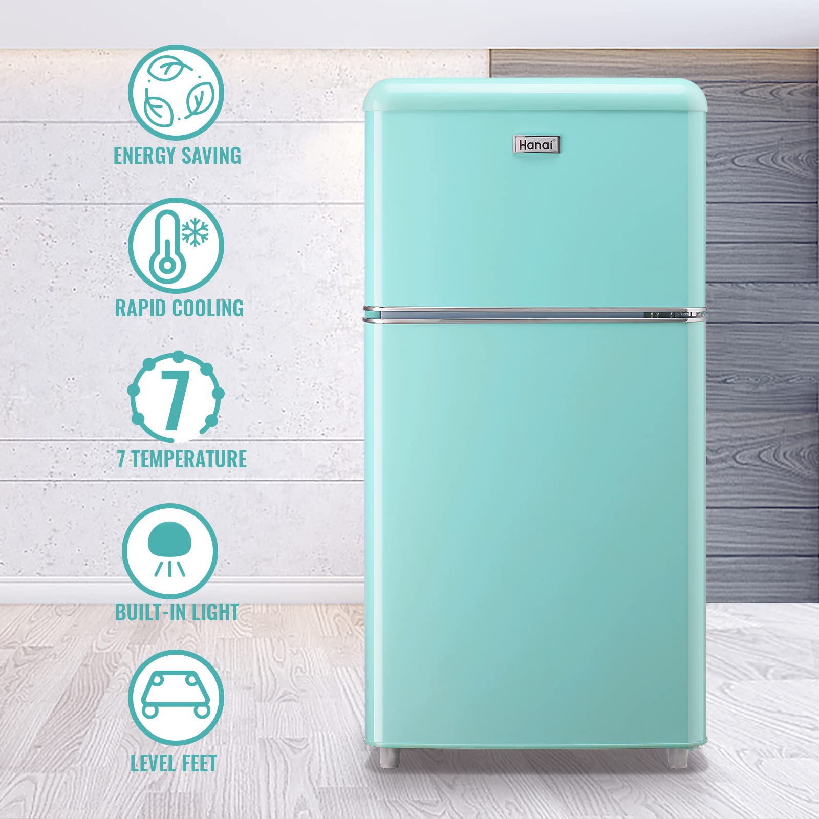 WANAI Compact Mini Refrigerator Small Refrigerator with Freezer, Retro Mini Fridge with Dual Door,7 Adjustable Thermostat, Adjustable Shelves For Dorm, Office Bedroom, Blue