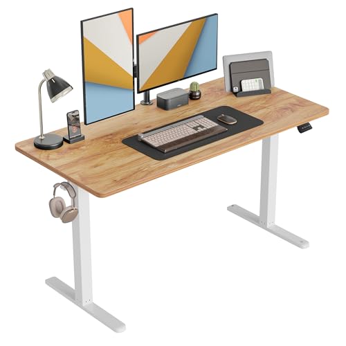 CubiCubi Electric Standing Desk, 55 x 24 Inches Height Adjustable Sit Stand Desk, Ergonomic Home Office Computer Workstation, Light Rustic Brown