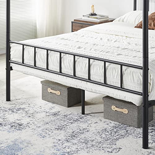 Yaheetech Metal Canopy Platform Bed Frame Four-Poster Canopied Bed Mattress Foundation with Headboard and Footboard Sturdy Slatted Structure No Box Spring Needed Easy Assembly Queen Black