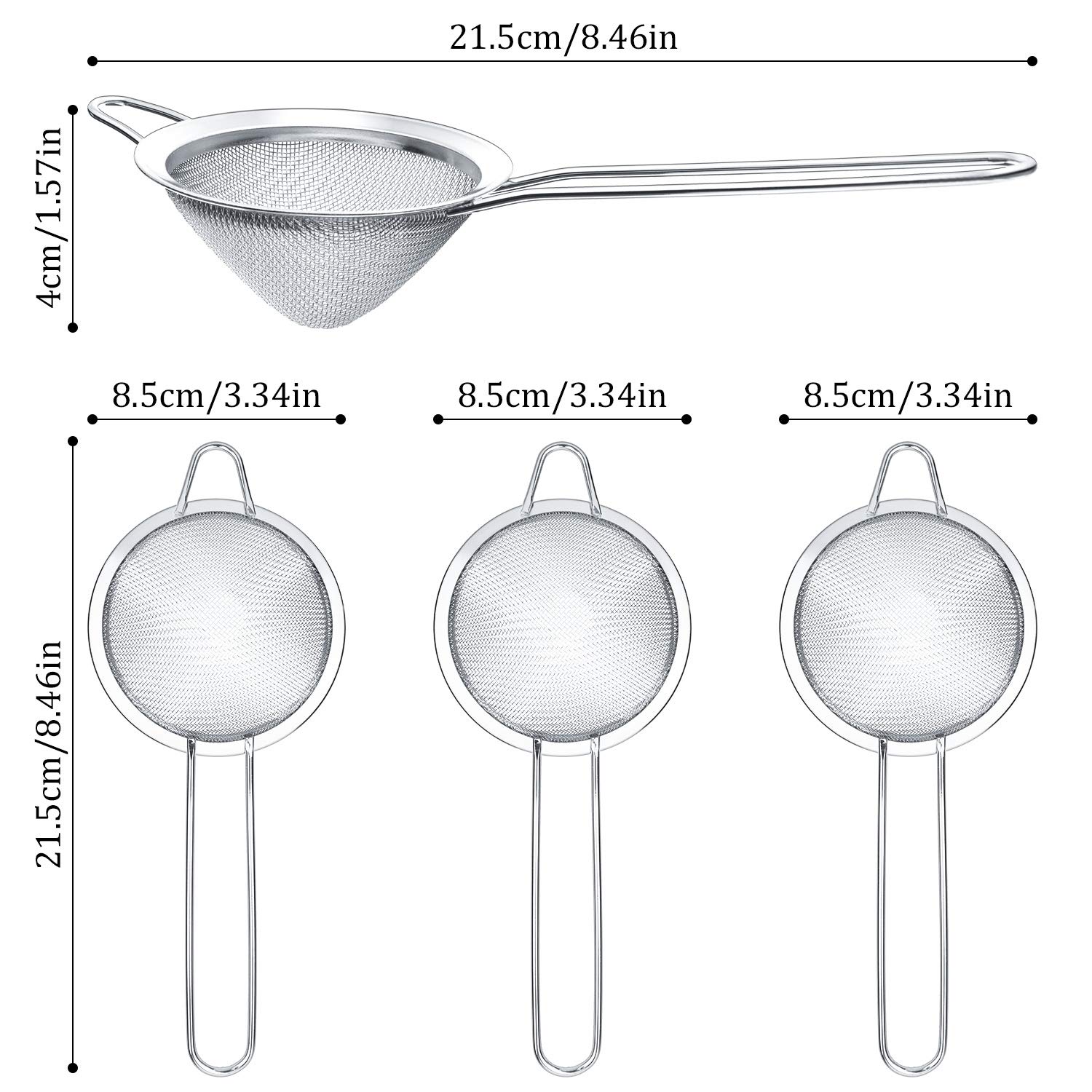Yungyan 15 Pieces Tea Strainers Cocktail Strainer 3.3 Inches Stainless Steel Fine Mesh Tea Strainer Colander Conical Food Loose Practical Tool, Silver (Silver)