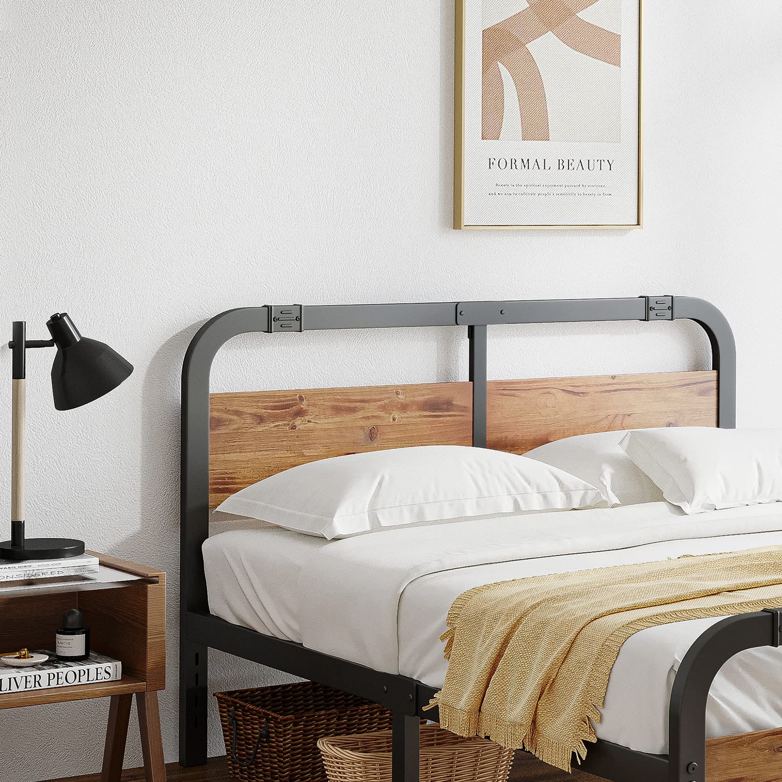 BOSRII Full Size Headboard Only, Wood Metal Headboard Only, Rustic Solid Wooden Head-Board Full Size, Adjustable Height Easy Assembly