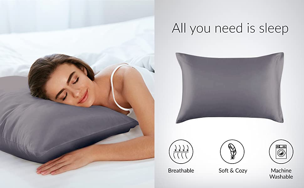 MOLIER. LU Satin Pillowcase Set of 2 Bed Pillowcases with Envelope Closure Slip Pillowcase Cover for Hair and Skin Cooling Pillowcase (20x30 Inches) Queen Deep Grey