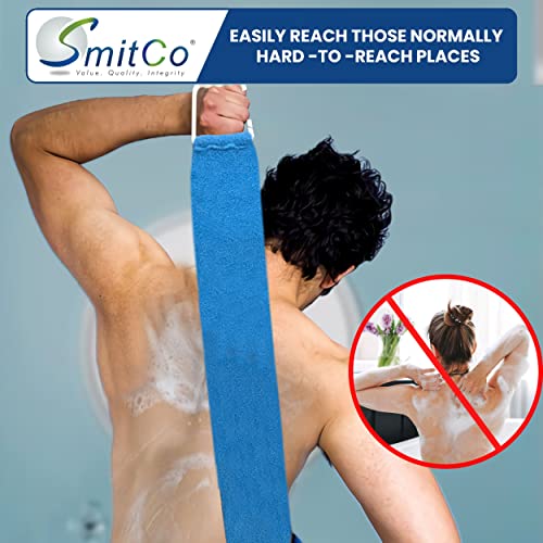 Back Scrubber for Shower for Men and Women | Extra-Long Exfoliating Shower Towel for Back Scrubbing | Exfoliation Back Cleaner Removes Dead Skin and Prevents Acne on Back- 2 Pack - Blue & Green