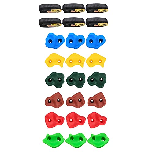 Altatac 18 Ninja Tree Climbing Holds, Rock Climbing Holds with 6 Black Ratchet Straps for Training for Kids