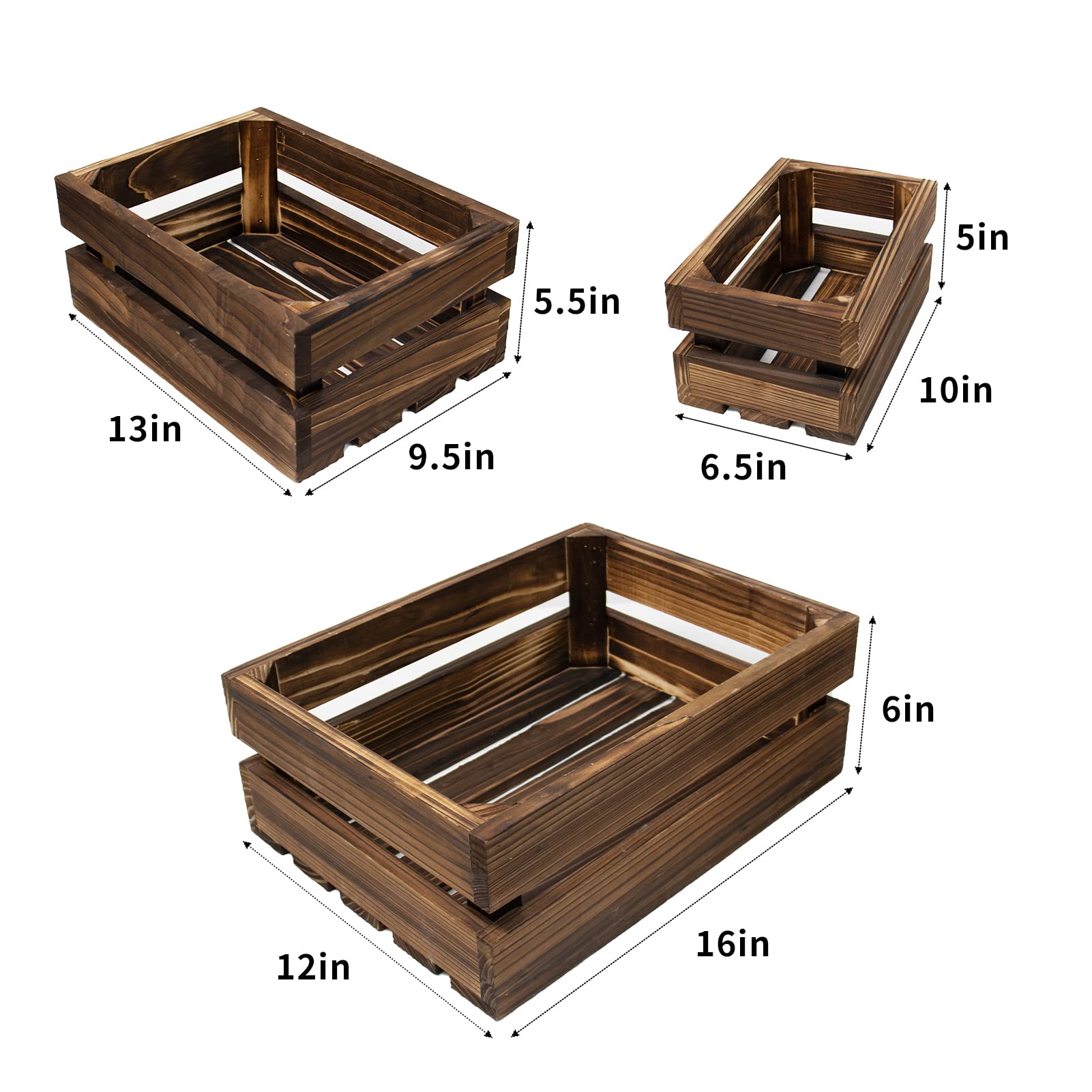 TNQNCFL Wooden Crate for Display and Storage,Rustic Decorative Wood Crate,Nesting Storage Box,Wood Basket,Handmade Natural Solid Wood Box,Farmhouse Container Boxes(Extra Large Set Of 3)