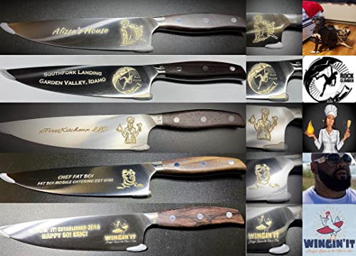 Custom Photo Engraved 8" Chef Knife, Personalized chef knife, Custom 8 inch chef knife, Damascus Steel, Custom chef knife, chef gift, Chef knife with logo (Custom Photo Engraved 8" Chef Knife)