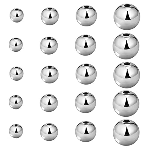 200 Pcs Mix White K Beads Smooth Little Round Spacer Beads Brass Long-Lasting Tarnish Resistant Seamless Loose Beads for DIY Bracelet Jewelry Making (3/4/5/6MM-Silver)