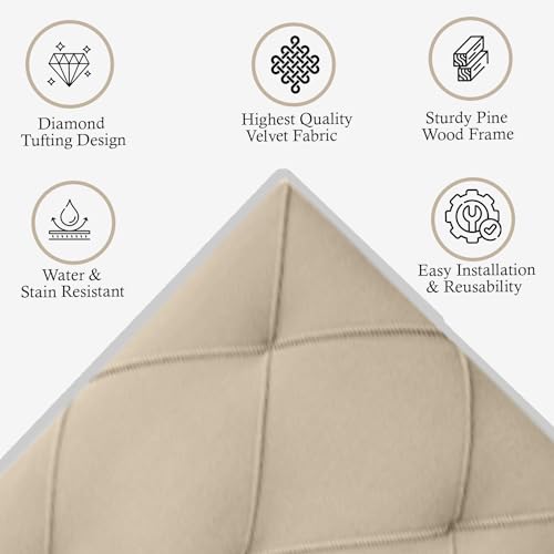King Headboard Queen Size - Diamond Tufted Twin Headboard - Upholstered Queen Bed Wall Headboard Full- Peel & Stick Headboards Panels Queen Size - Diy headboard King Only - Wall Mounted Bed Headboard