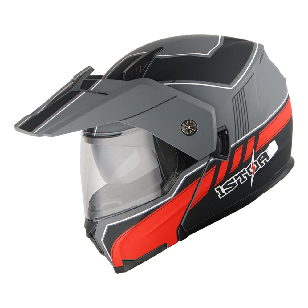 1Storm New Motorcycle Modular Flip up Full Face Helmet Dual Visor: HJK910 DSPORT Race Red