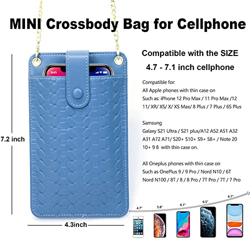 Women Small Crossbody Bag Cell Phone Purse Wallet Chain Strap Lanyard Case Woven Satchel Card Coin Zip Pocket(Layne Blue)