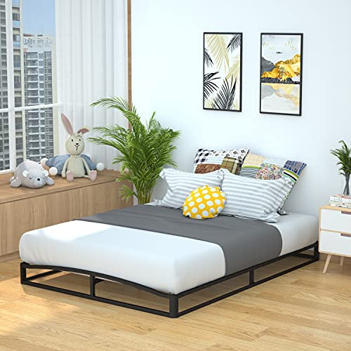 Amazon Basics Metal Platform Bed Frame with Wood Slat Support, 6 Inches High, Full, Black