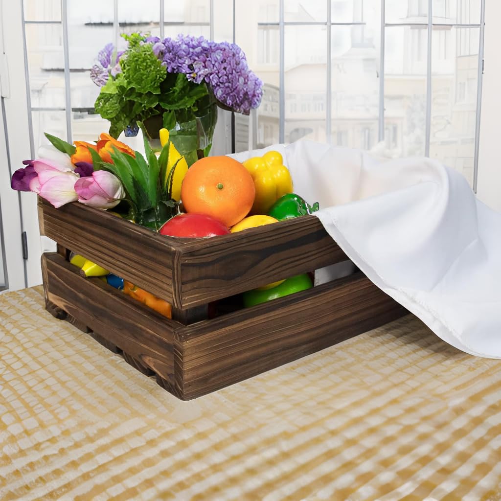 TNQNCFL Wooden Crate for Display and Storage,Rustic Decorative Wood Crate,Nesting Storage Box,Wood Basket,Handmade Natural Solid Wood Box,Farmhouse Container Boxes(Extra Large Set Of 3)