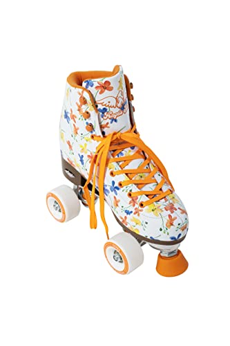 Angels Skates (Floral, 6) - Kids' & Women's Roller Skates - Premium Quality PU Leather Quad Roller Skates - Non Adjustable High- top Perfect Indoor Outdoor Girls Retro Roller Skates - 1-13 Sizes