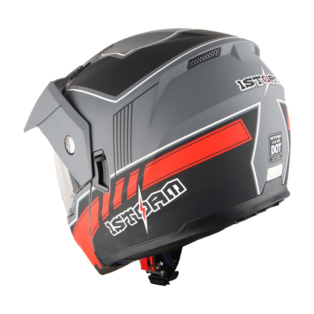 1Storm New Motorcycle Modular Flip up Full Face Helmet Dual Visor: HJK910 DSPORT Race Red