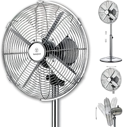 Westinghouse 37" - 51.5" Adjsutable Vintage Metal Pedestal Fan with 90° Oscillation and 3 Speeds - Ideal Standing Floor Fan for Bedroom or Retro Decor, Silver
