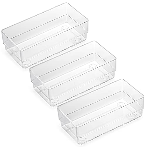LotFancy Clear Plastic Drawer Organizer, 6'' x 3'' x 2'', Set of 3 Drawer Storage Containers Bins for Dresser Cosmetics Makeup, Stackable