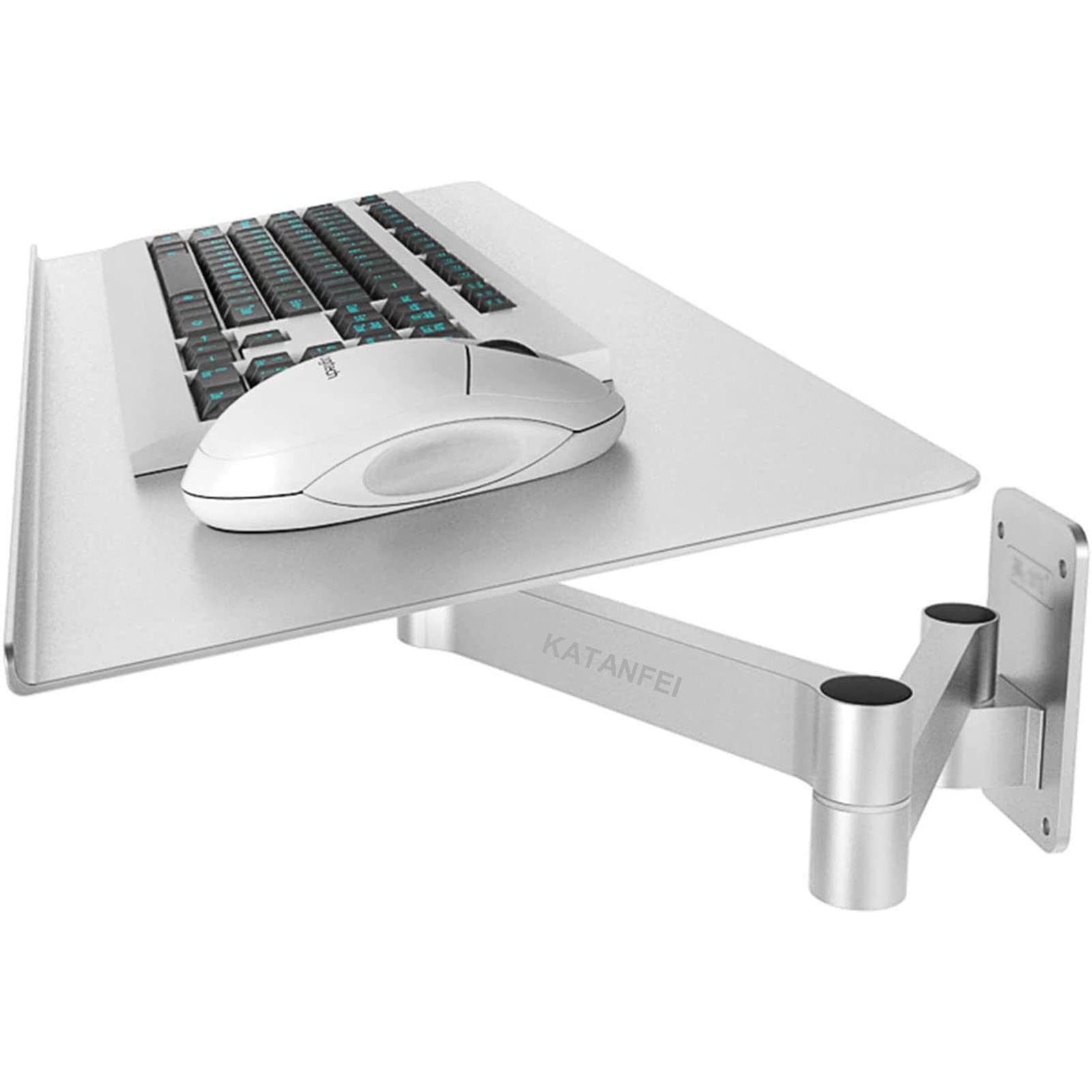 KATANFEI Wall Mount Keyboard Arm, Keyboard Tray Mouse Platform, Pull-Out Keyboard/Mouse Arm Mount Tray, Adjustable Keyboard Platform Silver Flexible Industrial Shelf (2 arm40cm)