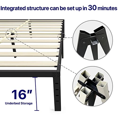 Founasia King Platform Bed Frame,18 Inches High Heavy Duty Metal Bedframe with Wide Wood Slats Hold up to 3500lbs,Noise-Free, No Box Spring Needed, 16-Inch Underbed Storage Space