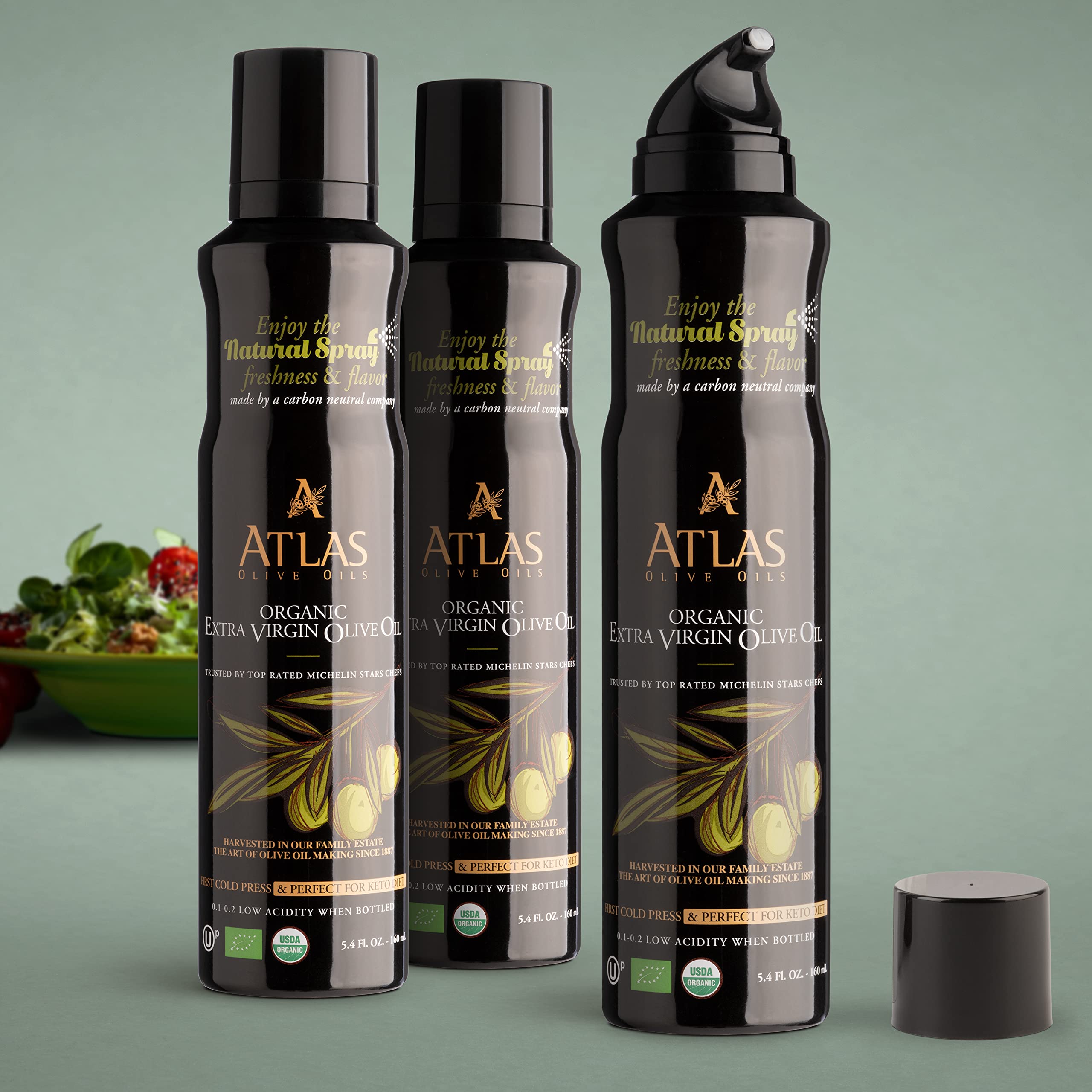 Organic Extra Virgin Olive Oil Spray, Polyphenol Rich Moroccan Oil, Cooking Spray Non Stick, Cold Pressed EVOO Oil, Hydroxytyrosol Keto Olive Oil, 5.4 fl oz. Bottle, Pack of 3
