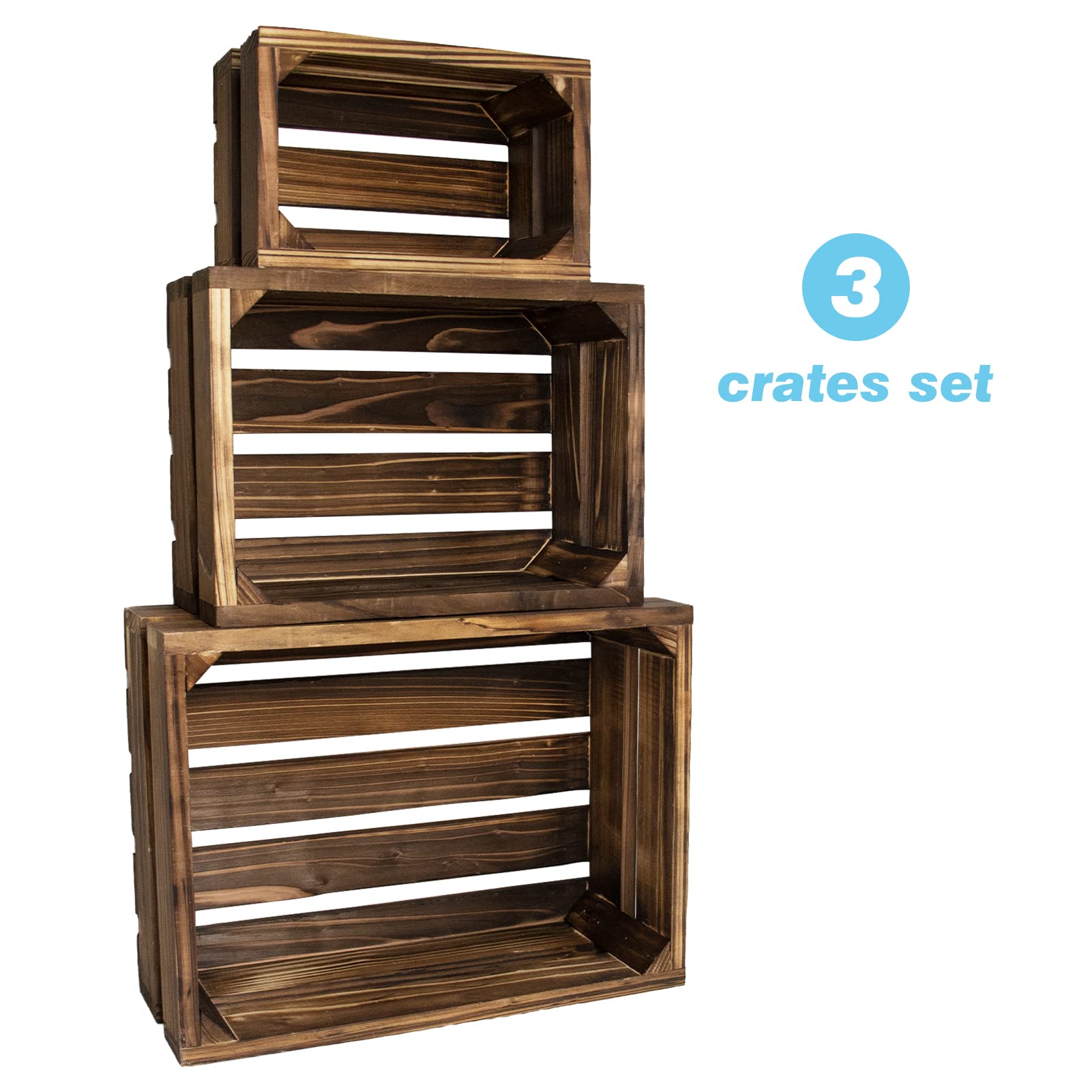 TNQNCFL Wooden Crate for Display and Storage,Rustic Decorative Wood Crate,Nesting Storage Box,Wood Basket,Handmade Natural Solid Wood Box,Farmhouse Container Boxes(Extra Large Set Of 3)