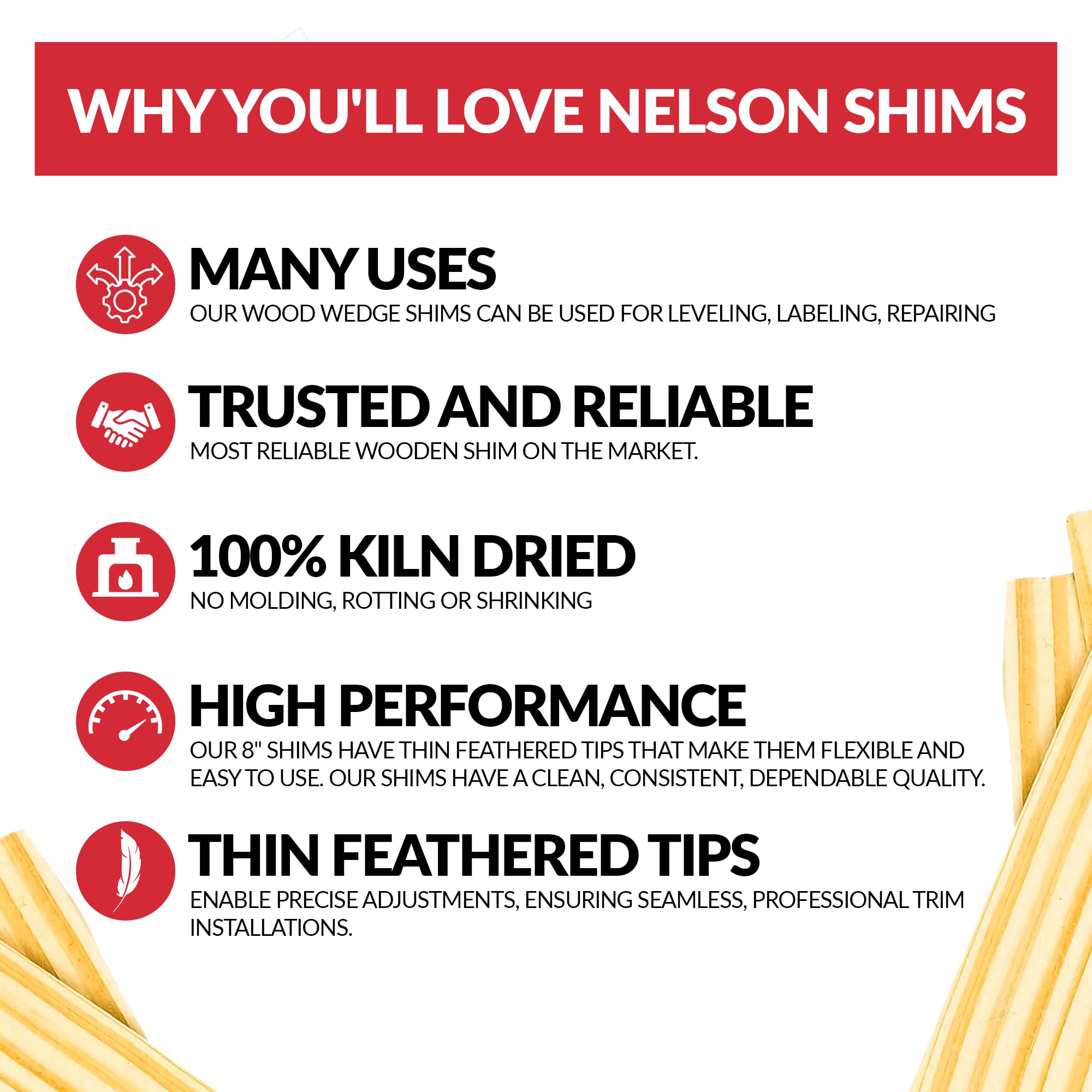 Nelson Wood Shims, 8-Inch DIY Shims, 24-Pack