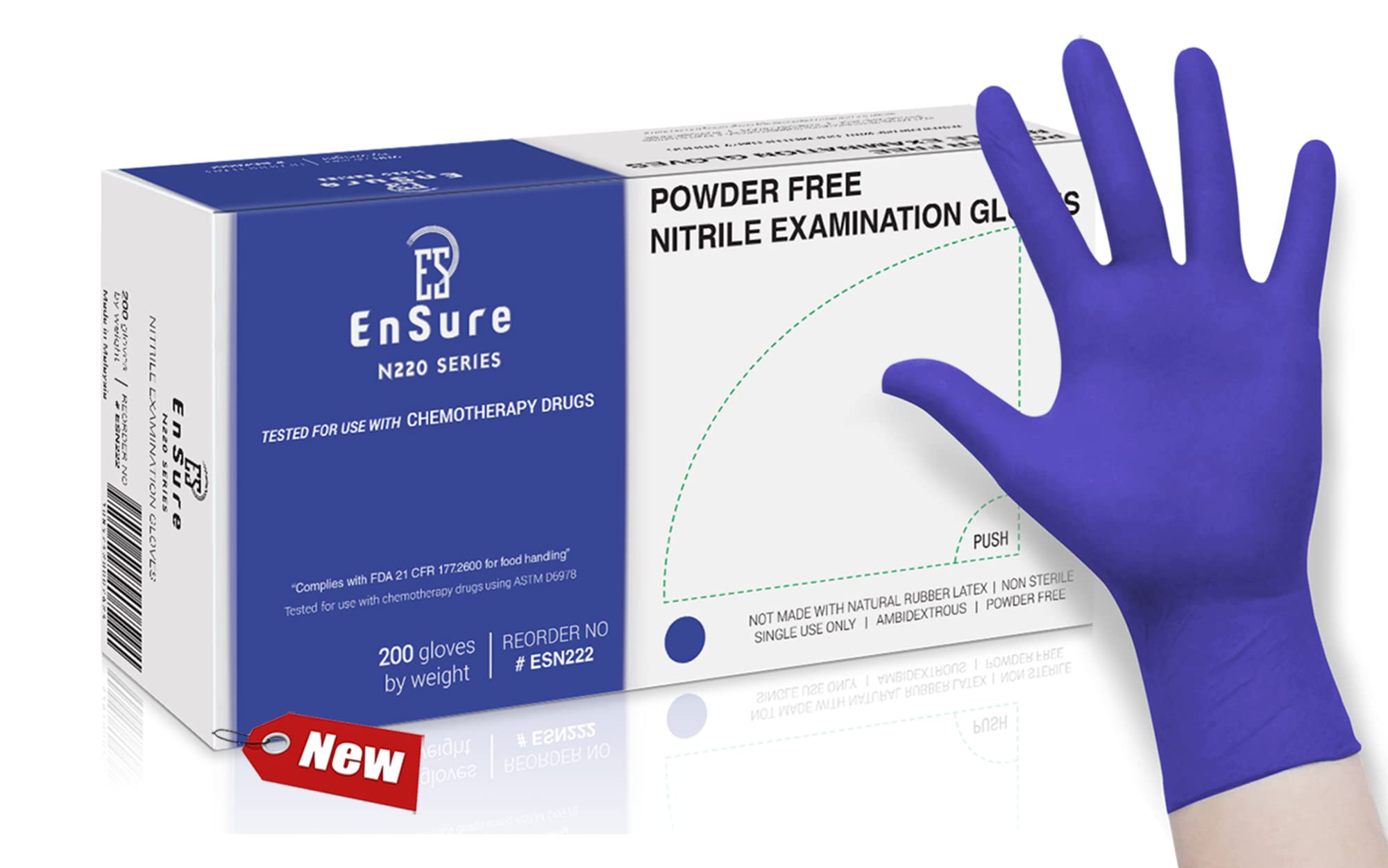 Nitrile Exam Medical Disposable Gloves, Chemo Rated, Powder Free, Latex Free, Non Sterile, 200 Count, 3 Mil, Dental, Food Safe, Light Duty, Textured Tips (X-Small, 200)