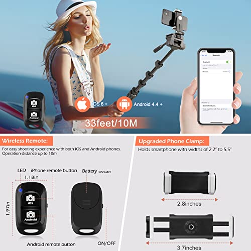 Aureday 67" Phone Tripod&Camera Stand, Selfie Stick Tripod with Remote and Phone Holder, Perfect for Selfies/Video Recording/Vlogging/Live Streaming