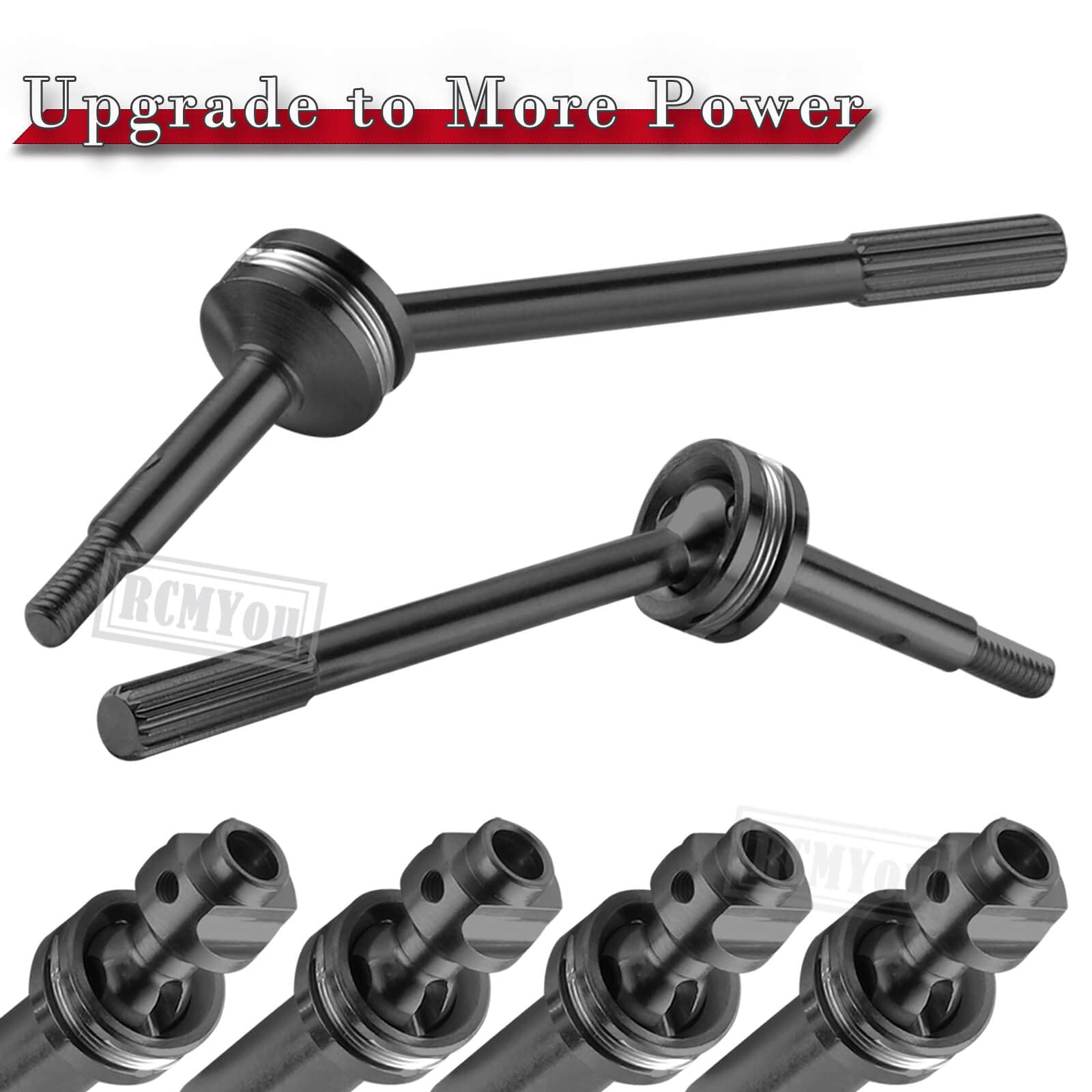 RCMYou RC Stainless Steel Drive Shaft CVD Upgrades Part for 1/10 Slash VXL 4X4,Rustler VXL 4X4,Stampede VXL 4X4,Hoss VXL 4X4 4WD,4PCS Front Rear #45 Axles with Hex,Black