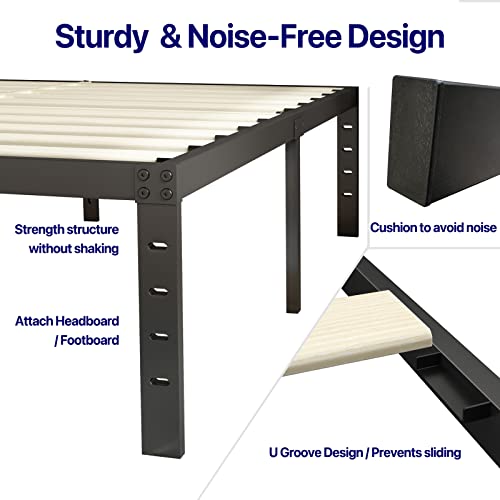 Founasia King Platform Bed Frame,18 Inches High Heavy Duty Metal Bedframe with Wide Wood Slats Hold up to 3500lbs,Noise-Free, No Box Spring Needed, 16-Inch Underbed Storage Space