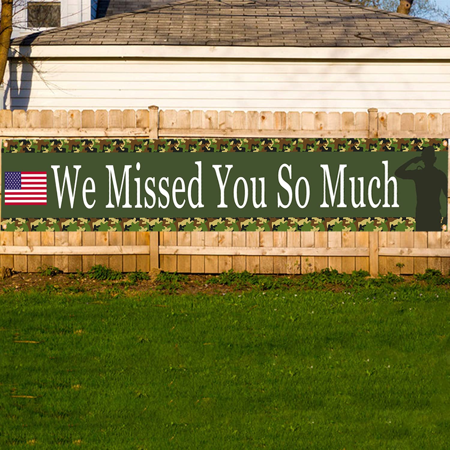American Flag Ptriotic Soldier We Missed You So Much Backdrop Banner,Military ARMY Homecoming Party Decoration Deployment Returning Back Party Supplies