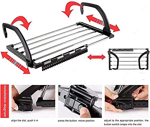 ZyHMW Clothes Airer Balcony Drying Rack Stainless Steel Folding Hanging Window Shoes Rack Adjustable Portable Outdoor Airer Clothes Towel Storage,Folding Airer (Color : S Square Tube Gray)