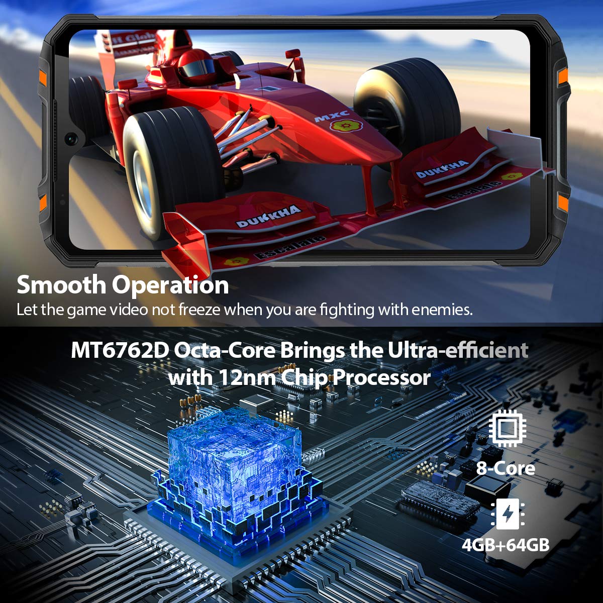 OUKITEL WP8 Pro Rugged Smartphone 6.49 inch Android 10 Unlocked Cell Phones 5000mAh Battery 4GB RAM + 64GB ROM IP68 Waterproof Mobile Phone 4G Dual SIM 16MP Rear Triple Camera NFC Global Version