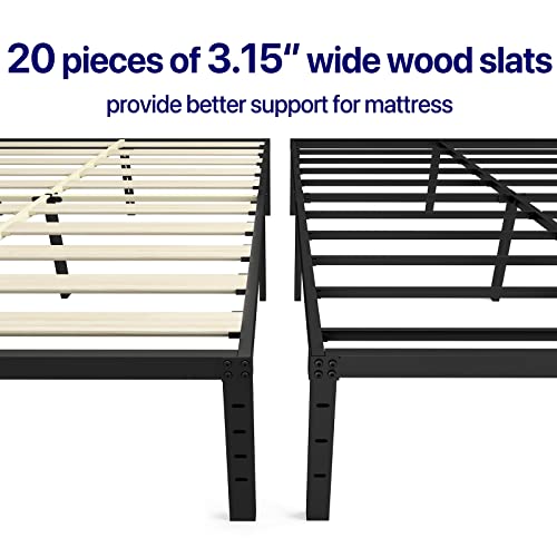 Founasia King Platform Bed Frame,18 Inches High Heavy Duty Metal Bedframe with Wide Wood Slats Hold up to 3500lbs,Noise-Free, No Box Spring Needed, 16-Inch Underbed Storage Space