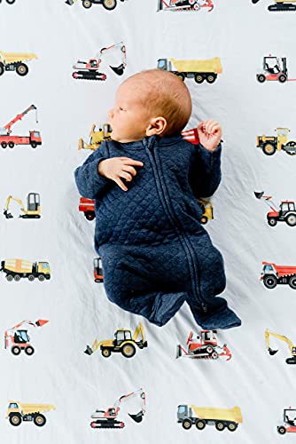 Bundle of ADDISON BELLE Products - 100% Cotton Fitted Crib Sheet + Muslin Swaddle - Construction Trucks - Soft, Durable & Breathable