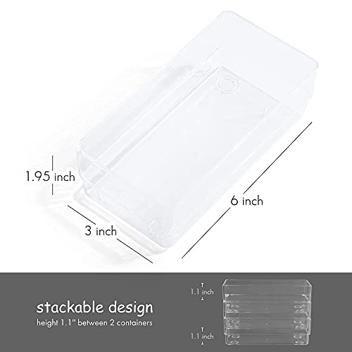 LotFancy Clear Plastic Drawer Organizer, 6'' x 3'' x 2'', Set of 3 Drawer Storage Containers Bins for Dresser Cosmetics Makeup, Stackable