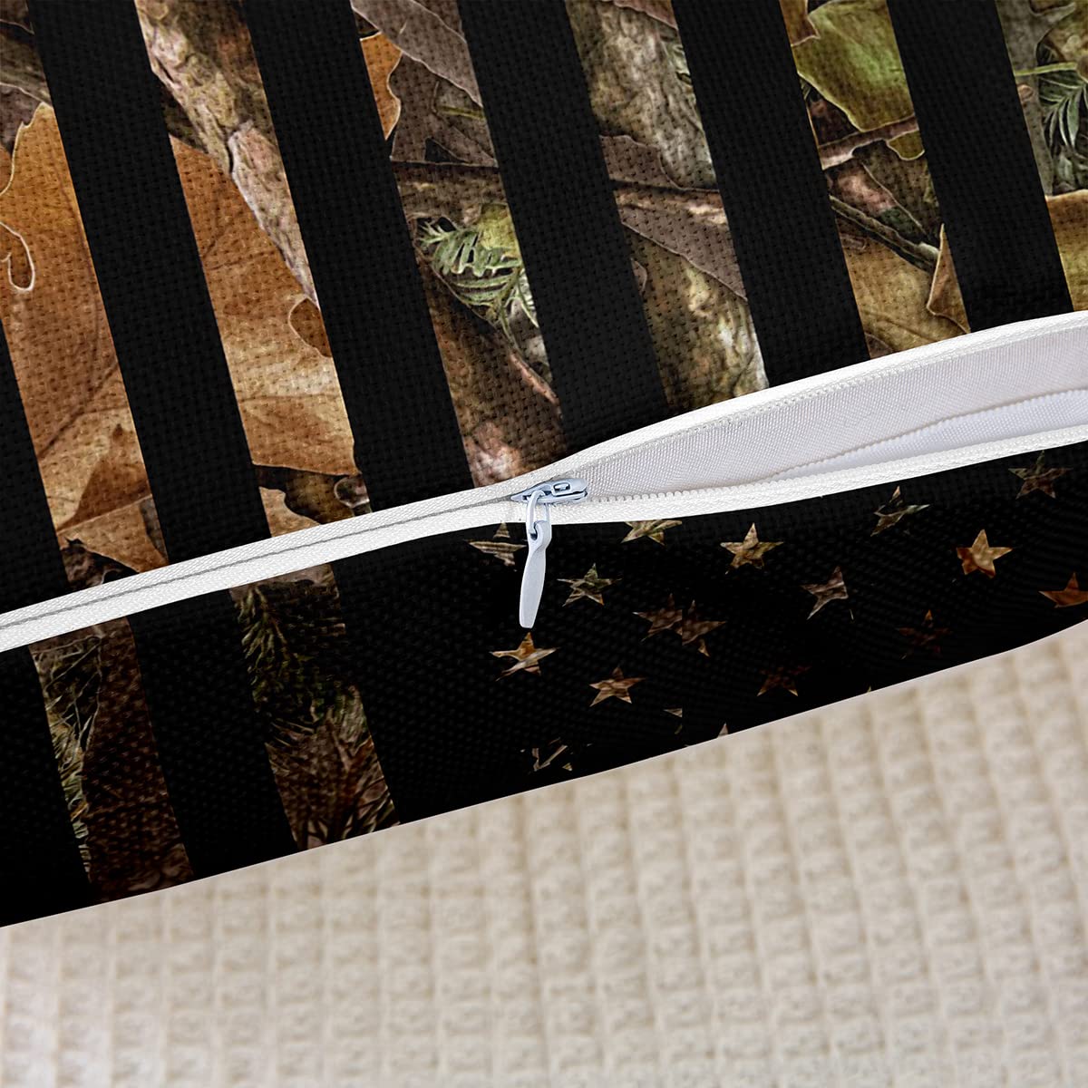 Set of 2 American Flag Camo Throw Pillow covers 18x18, Military Hunting Pillow covers, Rustic Tree Leaves Camouflage Cushion cases, Nature Branches Decorative Pillow covers for Boys, Black Brown