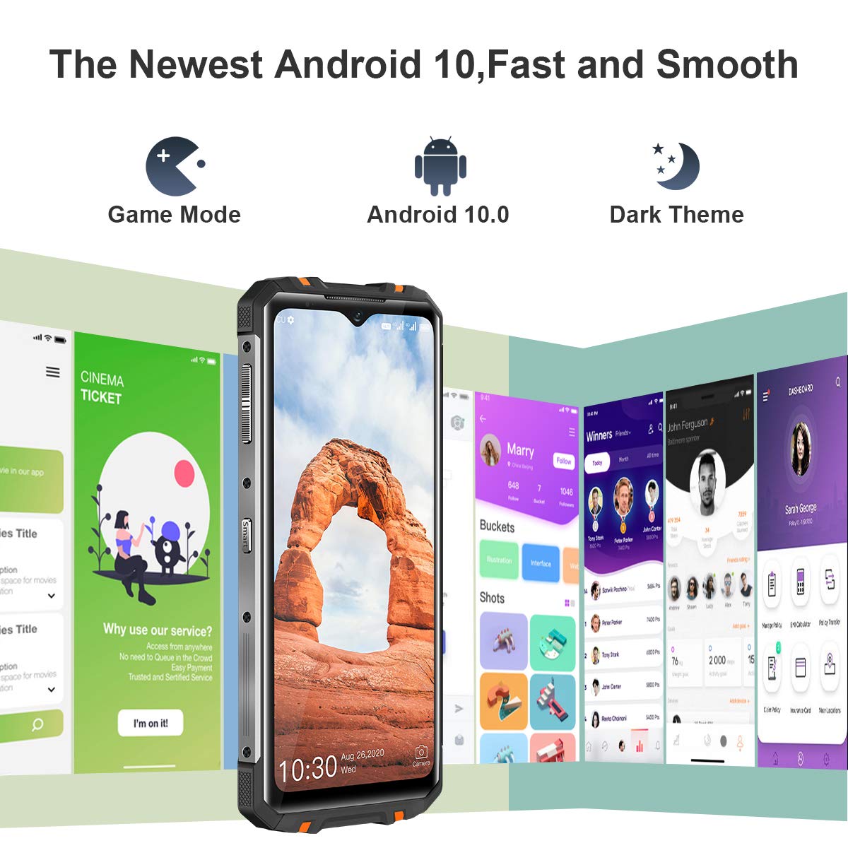 OUKITEL WP8 Pro Rugged Smartphone 6.49 inch Android 10 Unlocked Cell Phones 5000mAh Battery 4GB RAM + 64GB ROM IP68 Waterproof Mobile Phone 4G Dual SIM 16MP Rear Triple Camera NFC Global Version