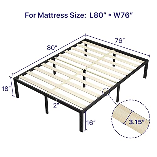 Founasia King Platform Bed Frame,18 Inches High Heavy Duty Metal Bedframe with Wide Wood Slats Hold up to 3500lbs,Noise-Free, No Box Spring Needed, 16-Inch Underbed Storage Space