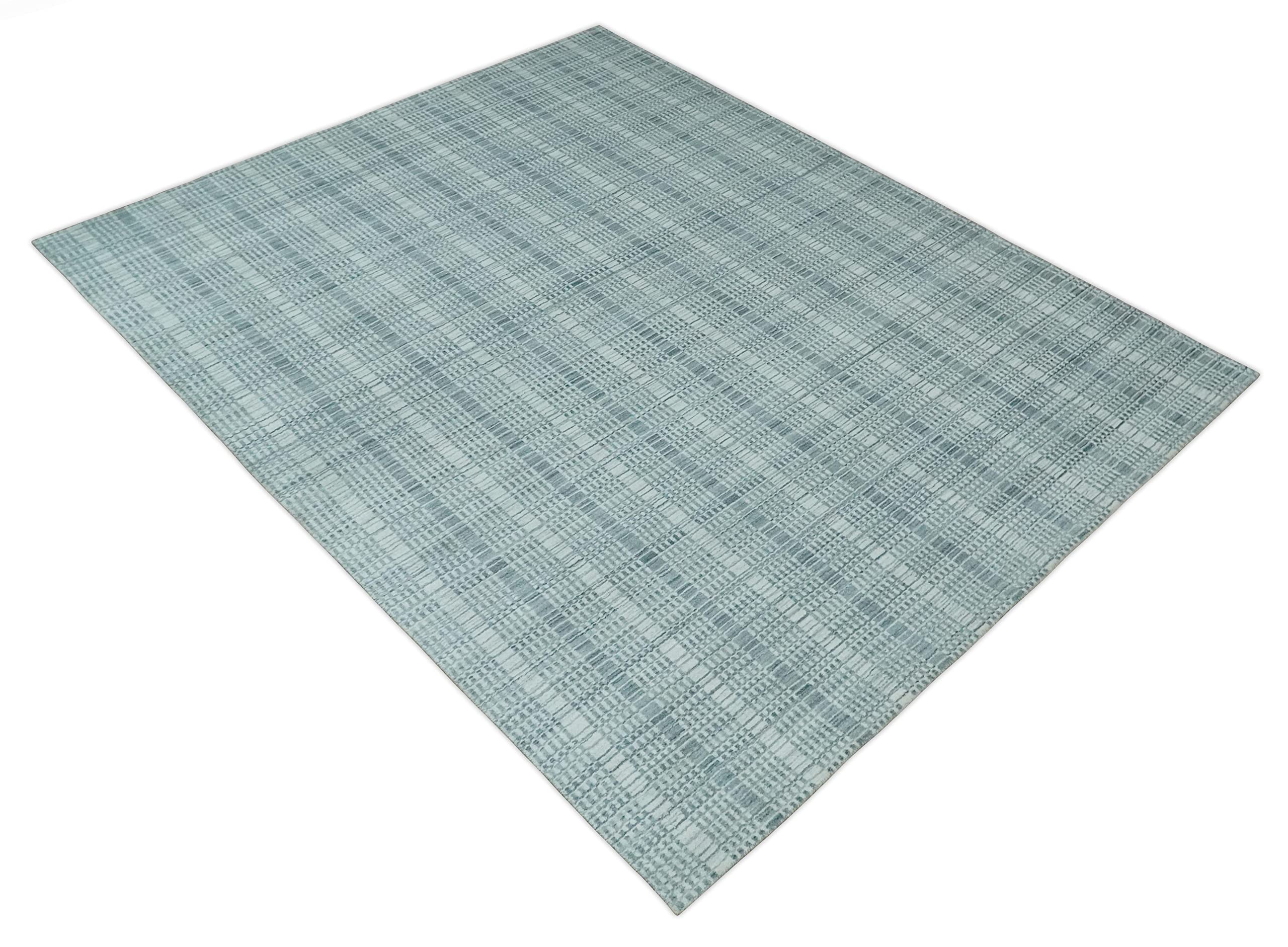 Hand Made Striped Scandinavian Blended Wool Flatwoven Area Rug, Ivory, Silver and Gray, 8X10 | KE2810