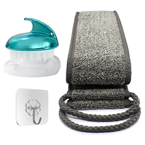 Loofah Back Scrubber, 35.4 Inch Exfoliating Back Scrubber for Bath Shower Scrubber for Men and Women, Luffa Scrubber to Deep Clean Your Skin, with Hair Shampoo Brush and Wall Hook