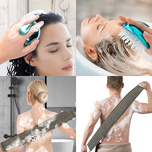 Loofah Back Scrubber, 35.4 Inch Exfoliating Back Scrubber for Bath Shower Scrubber for Men and Women, Luffa Scrubber to Deep Clean Your Skin, with Hair Shampoo Brush and Wall Hook