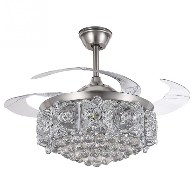 Clody 42''Luxury Crystal Fandelier Ceiling Fan with Lights Modern Chandelier Ceiling Fans with 3 Color LED Panel 3 Speed Quiet Motor Retractable and Reversible Blades Fan for Indoor